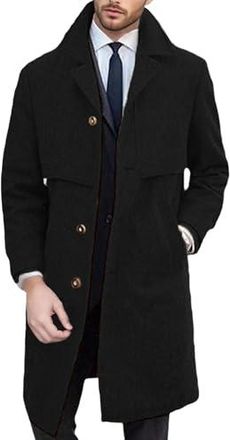 Generic Trench-coat dhiver en laine m&eacute;lang&eacute;e pour homme, manteau long trench pour homme, caban &eacute;l&eacute;gant classique pour homme, Noir, XXL