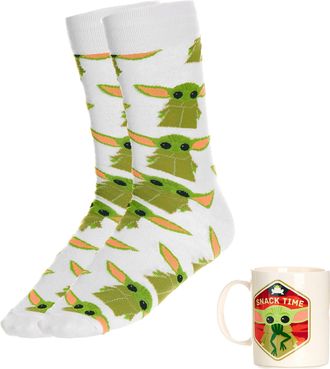 THE MANDALORIAN The Mandalorian Kind Grogu Tasse & Socken Geschenkset - Offiziell lizenziertes Baby Yoda Keramiktasse & Unisex-Socken-Set für Star Wars-Fans, Neuheits