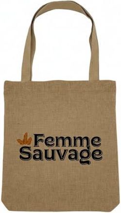Fabulous Sac Shopping Tote Bag Aspect Lin - Femme Sauvage Nature Culture Boh&egrave;me - Sac de Courses Toile Epaisse 360g Beige Naturel Cabas Port&eacute; Epaule Solide Imp