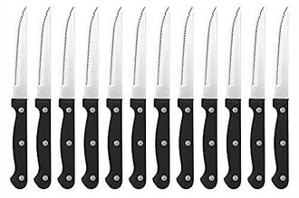 Pintinox Prima Collection Lot de 12 Couteaux &agrave; Steak Lame Acier Inoxydable Manche en Polypropyl&egrave;ne Noir avec Rivets