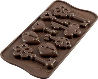 Silikomart | SCG33 Silikonform für CHOCO KEYS Pralinen, Antihaft, 8 Pralinen, Packung mit 1 Form für Süßigkeiten, Easy Choc, 4 x 84 mm, h14 mm, Made in Italy, Br