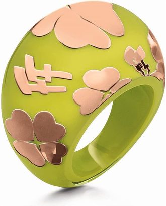 Folli Follie Damen-Ring aus Kunststoff, grün, Größe 14 (Referenznummer: 3R0A077RE), Metall, Kein edelstein