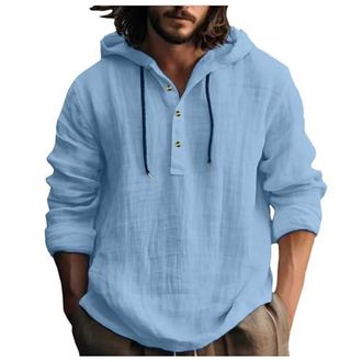 Generic Sweat &agrave; capuche pour homme en coton &agrave; manches longues et col boutonn&eacute; l&eacute;ger, respirant, confortable, doux, d&eacute;contract&eacute;, couleur unie, pull printemps 2