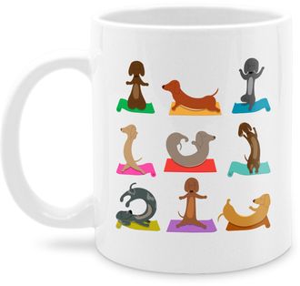 Shirtracer Tasse Tassen 325ml - Hunde - Dackel Yoga Dackel Lustig - 325 ml - Wei&szlig; - geschenke geschenk f&uuml;r hundebesitzer hund dackelmotiv mit hundeliebhaber hund