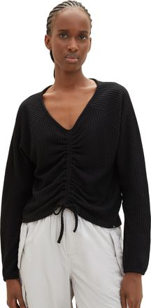 Tom Tailor Damen 1038383 T-Shirt mit Bindedetail & Raffung, 14482-deep Black, L