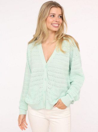 Zwillingsherz Strickjacke Lochstrick-Muster, Langarm, Kn&ouml;pfe, V-Ausschnitt, Baumwollanteil