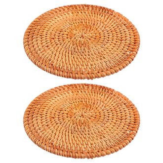 Cabilock 2 St&uuml;ck Runde Untersetzer aus Echtem Rattan Hitzebest&auml;ndig und Multifunktional Nat&uuml;rliche Getr&auml;nke und Topfuntersetzer Boho Tischdeko f&uuml;r K&uuml;che Esszim