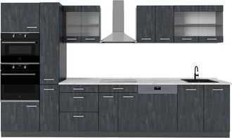 Vicco Küchenzeile R-Line, Küchenblock, Schwarz Beton/Anthrazit, 350 cm, AP Marmor