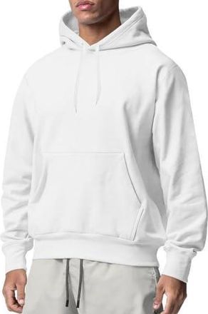 Generic Sweat à capuche pour homme, couleur unie, sweat à capuche ample en polaire, léger, cordon de serrage uni, vêtement de travail décontracté avec poche, 