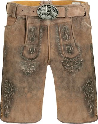 Almbock Trachten Lederhose Herren - Bayrische Tracht Herren Wildbock (100% Wildleder) - Trachtenlederhose Herren braun Used in Gr. 50