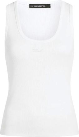Karl Lagerfeld Femme, Tops, Blanc, Taille: 42 FR D&eacute;bardeur en coton c&ocirc;tel&eacute; avec broderie logo