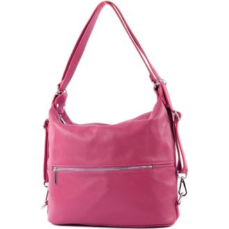 modamoda.de T189 Damen Leder Rucksack Damentasche 2in1 handmade in Italy, Farbe:Pink