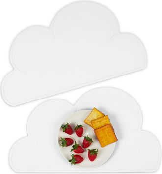 Relaxdays Platzdeckchen Kinder, 2er Set, Wolke, rutschfest, abwaschbar, Tischset Baby, B x T: 47,5 x 26,5 cm, weiß