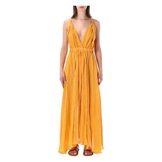 120% Lino Femme, Robes, Jaune, Taille: 42 FR Abito Lungo