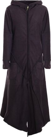 vishes Fleece &Uuml;bergangsmantel im asymmetrischen Lagenlook mit Kapuze, Taschen, Daumenl&ouml;chern und Patchwork-Details - Alternative Bekleidung schwarz 52