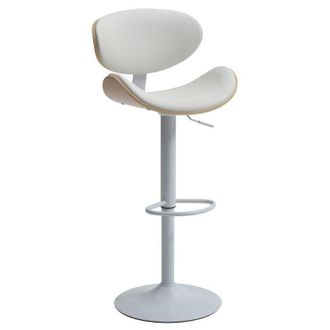 Vente-Unique Tabouret de bar en simili, placage ch&ecirc;ne et m&eacute;tal - Hauteur r&eacute;glable - Naturel clair et Blanc - MONTENEGRO