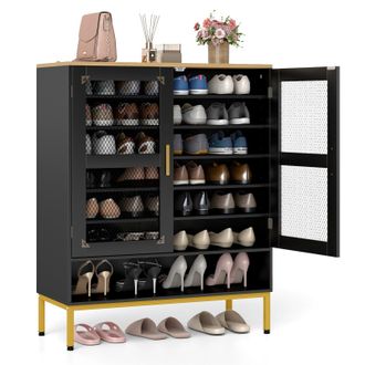 Costway GOPLUS Schuhschrank, schuhkommode mit 6 h&ouml;henverstellbaren Ebenen und Mesh-T&uuml;ren, Aufbewahrungsschrank mit angehobenen Beinen, f&uuml;r Eingangsbereich und