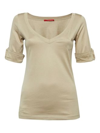 Prada haut en coton à col v - Marron