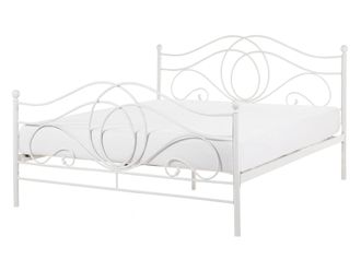 Beliani Letto In Metallo Bianco Con Rete A Doghe Decori Sinuosi 140 X 200 Cm Lyra