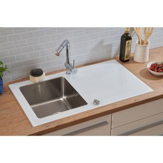 Respekta K&uuml;chensp&uuml;le Glas Einbausp&uuml;le Edelstahl Sp&uuml;le 86 x 50 Wei&szlig; Respekta New York