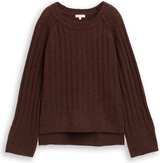 Tom Tailor Damen 1049133 Boucl&eacute; Strickpullover mit Wollanteil, 39062-Dark Pecan Brown Melange, L