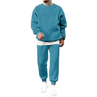 Generic Surv&ecirc;tement de sport 2 pi&egrave;ces pour homme, compos&eacute; dun sweat-shirt et dun pantalon de jogging pour homme, en coton m&eacute;lang&eacute;, avec col rond et taille &eacute;la