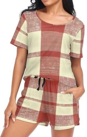 Mnsruu Ensemble de pyjama &agrave; manches courtes pour femme Motif &eacute;cossais &eacute;cossais Rouge, Multi522, S Taille courte
