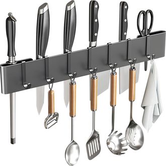 Generic Küchenutensilien-Aufhänger: Wandhalterung, Hängeregal, 7 Haken, Utensilienregale, kein Bohren, für Küche, Speisekammer, Badezimmer, Wohnzimmer, 40 cm 