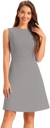 Allegra K Robe de Business Femme sans Manche Coupe Trapze Robe Courte évasée A-Ligne élégante de Bureau Gris Clair L