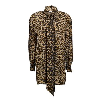 Saint Laurent Seidenmidikleid mit Leopardenmuster - - Dresses - Damen - Braun - S