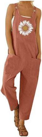 Generic Salopette Jumpsuit Femme Oversized Baggy Coupe Ample en Coton et Lin avec Grandes Poches dété Fluide Léger Décontractée légant Tendance