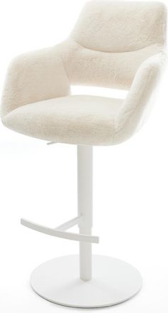 DELIFE Barstuhl Yago-Flex Pl&uuml;sch Creme-Wei&szlig; Drehfu&szlig; h&ouml;henverstellbar Metall Wei&szlig; Taschenfederkern, Barst&uuml;hle