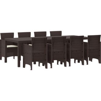vidaXL Garten Essgruppe 9 pcs Braun Polt Rattan Vidaxl