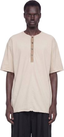 Ziggy Chen Henley Neck Gathered T-Shirt