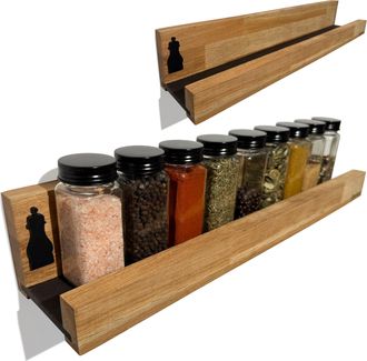 FlexiStyle Gewürzhalter wand haus Wandmontage für Küche aus holz eiche Organizer Hängend (Eiche, 50cm)