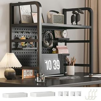 Generic DYUNCZ &Eacute;tag&egrave;re de Bureau Dordinateur, &Eacute;tag&egrave;re Bureau, &Eacute;tag&egrave;re Bureau a Poser sur Bureau, &Eacute;tag&egrave;re de Bureau avec Panneau Perfor&eacute;, Support Daffichage Po