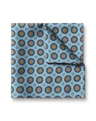 CHARLES TYRWHITT Einstecktuch aus Seide-Wolle-Mix mit Medaillon-Motiv - Hellblau