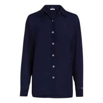 Tommy Hilfiger Flie&szlig;endes Viskose-Krepp-Hemd - - Blouses & Shirts - Damen - Blau - XL