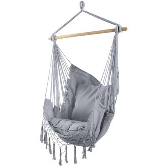 Mobili Rebecca Rebecca Mobili Fauteuil suspendu Hamac Fauteuil &agrave; bascule Gris pour Jardin avec Coussins suspendus