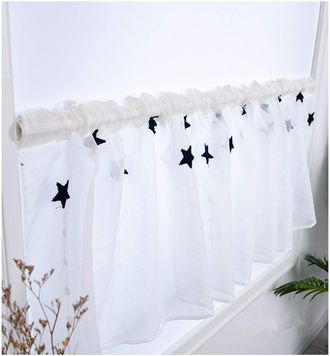 Railonch Bestickte Kurzgardine, 2 Stück Durchscheinend Scheibengardinen, Weiß Kurz Gardinen mit Star Stickerei, Bistrogardine Küche Kurzvorhang Heim Dekoration