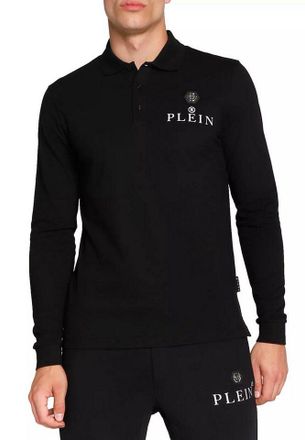 Philipp Plein Langarm-Poloshirt Herren ikonische PP-Hexagon-Patch ikonische PP-Hexagon-Patch