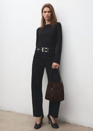 Mango Bucket-Bag aus Rauleder mit Schnalle schokolade - Damen - Einheitsgröße - MANGO