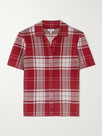 Loewe Chemise Raccourcie En Jacquard De Soie Mélangée À Carreaux - Rouge