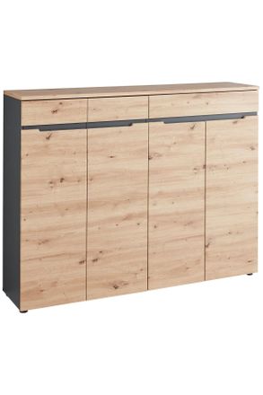 Voleo Schuhschrank, Graphit, Eiche Artisan, Holzwerkstoff, 9 Fächer, 1 Schubladen, 160x124x38 cm, Beimöbel erhältlich, Garderobe