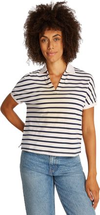 Tommy Hilfiger Damen Poloshirt Kurzarm Lyocell Relaxed ohne Knopfleiste, Mehrfarbig (Calico/Dark Night Navy STP), XXL