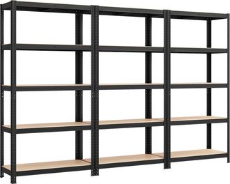 Songmics Schwerlastregal, 3er Set, Kellerregal, Lagerregal, 40 x 90 x 180 cm, Regal mit Stahlgestell, bis 875 kg belastbar, 5 verstellbare Ablagen, schwarz GLR