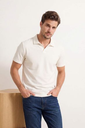 Trendyol MAN Herren Ecru Einfarbig Kurz Regular Fit Poloshirts