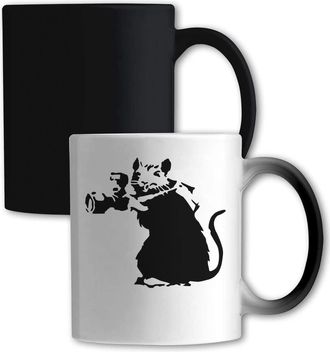 Generic Banksy Street Art Rat Photographer Farbwechsel-Becher Wei&szlig; One Size