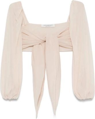 Philosophy di Lorenzo Serafini Femme, Blouses et Chemises, Beige, Taille: 38 FR Stretch Tulle Crossover Crop Top