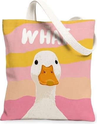 Generic Sacs fourre-tout en toile avec imprim&eacute; canard, motif animal &eacute;l&eacute;gant, sacs d&eacute;picerie r&eacute;utilisables, l&eacute;gers et lavables en toile, p&ecirc;che, 13x15 Inch